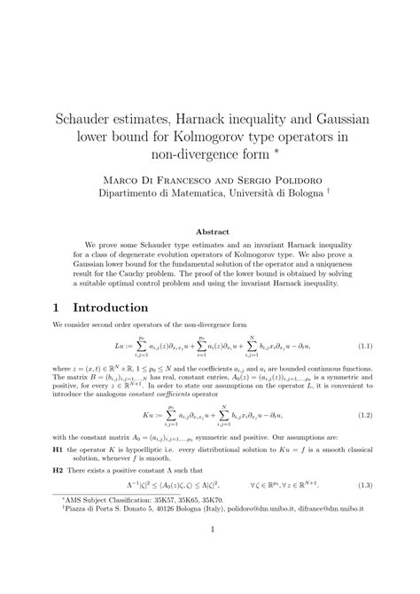 Pdf Schauder Estimates Harnack Inequality And Gaussian Lower Bound For Kolmogorov Type