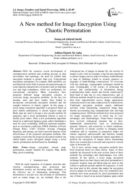 Pdf A New Method For Image Encryption Using Chaotic Permutation