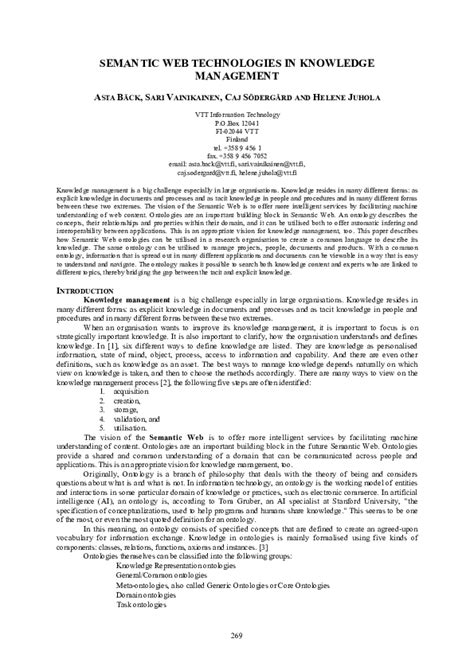 Pdf Semantic Web Technologies In Knowledge Management