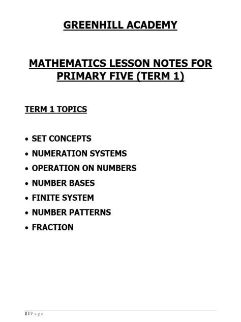 P5 Mathematics Lesson Notes Term 1 Pdf