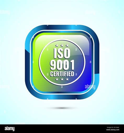 Iso 9001 Certified Icon Design Illustration Standard Quality Label Sign Symbol Button Design