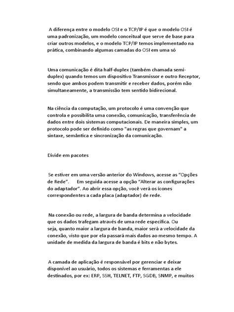 A Diferença Entre O Modelo Osi E O Tcp Pdf Rede De Computadores Modelo Osi