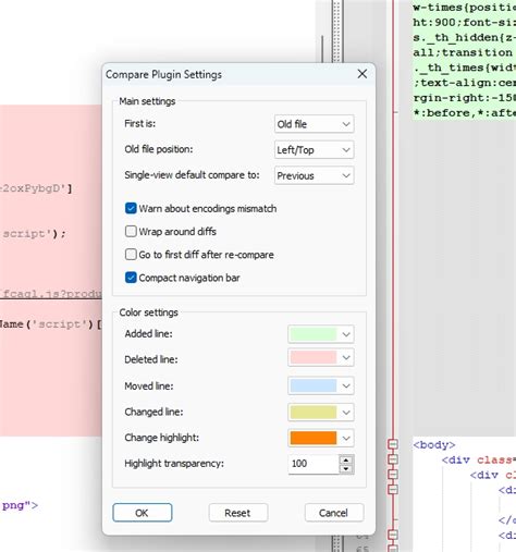 Notepad Compare Plugin Settings