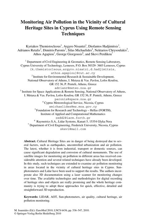 Pdf Monitoring Air Pollution In The Vicinity Of Cultural Heritage