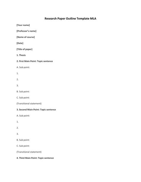 Research Paper Outline Template Mla Download Printable Pdf Templateroller