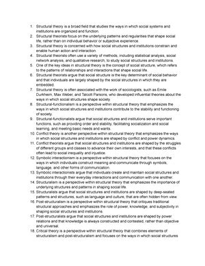 HW Q A Structural Theory What Is Structural Theory In Sociology And How Does It Differ From