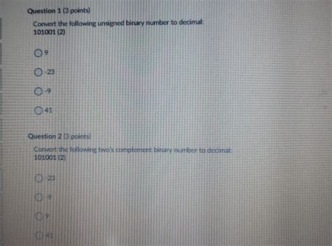 Solved Question 1 3 Points Convert The Following Unsigned