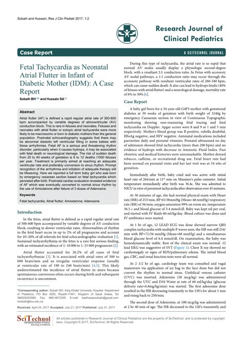 Pdf Fetal Tachycardia As Neonatal Atrial Flutter In Infant Of Diabetic Mother Idm A Case Report