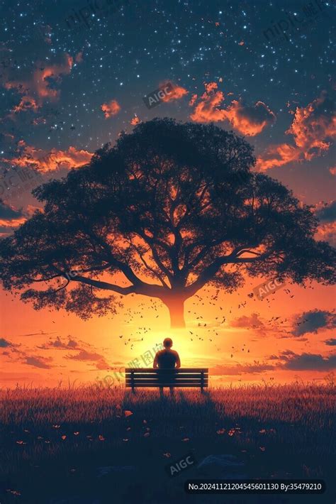 Ai创作图孤独背影插画 最后一棵树 神秘梦幻的大树 最后的一棵树 唯美阳光小树 唯美风景参天大树 大树下的大人 黄昏场景插画 树下人物剪影 禅境秋夜极品意境插画 唯美意境插画 梦中树 独坐树下