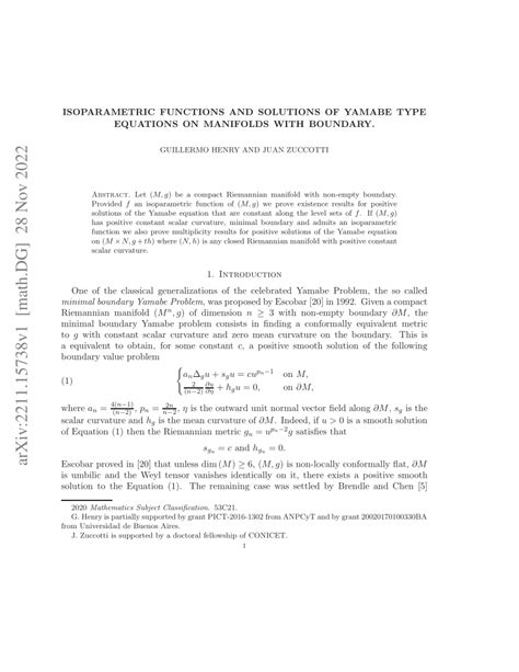 Pdf Isoparametric Functions And Solutions Of Yamabe Type Equations On