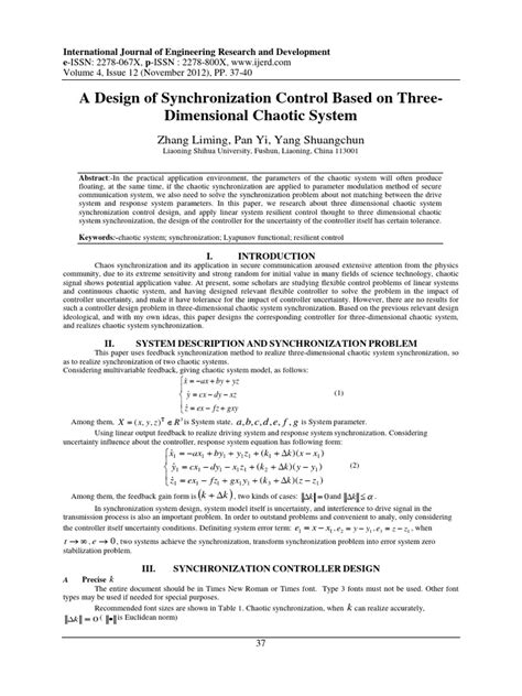A Design Of Synchronization Control Based On Three Dimensional Chaotic System Pdf