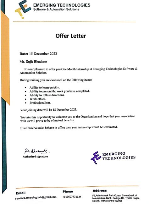 sujit bhadane on linkedin internship at emerging technologies software and automation solution