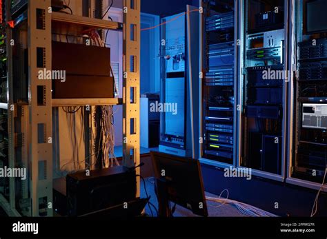 Server Room Of Modern Data Center With Racks And Wires Stock Photo Alamy