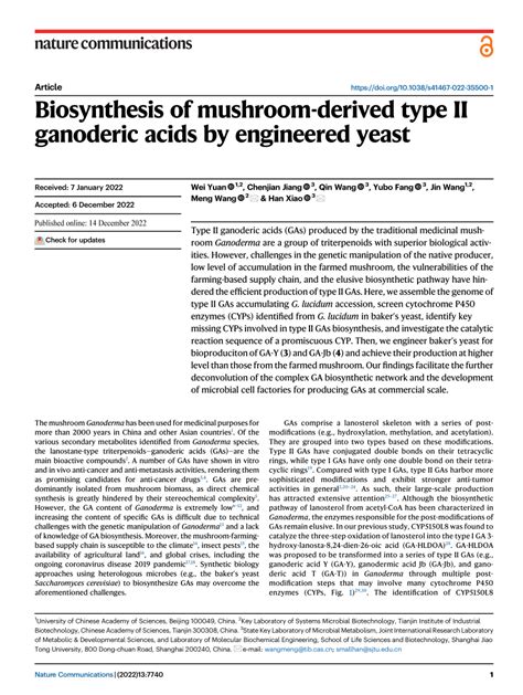 Pdf Biosynthesis Of Mushroom Derived Type Ii Ganoderic Acids By Engineered Yeast