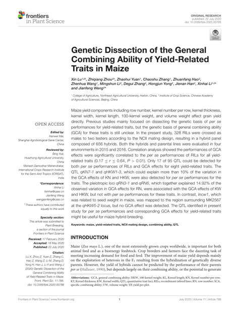 Pdf Genetic Dissection Of The General Combining Ability Of Yield