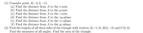 solved 1 consider point a −2 3 −1 a find the distance