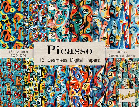 Fine Art Inspired Picasso Patterns 12 Seamless Digital Papers For
