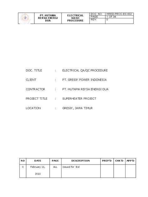 Electric Qaqc Procedure Pdf Transformer Volt