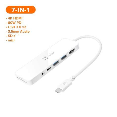 J5create USB C 7 In 1 4K HDMI Multi Port Hub With Power Delivery JCD373 Thunder Match