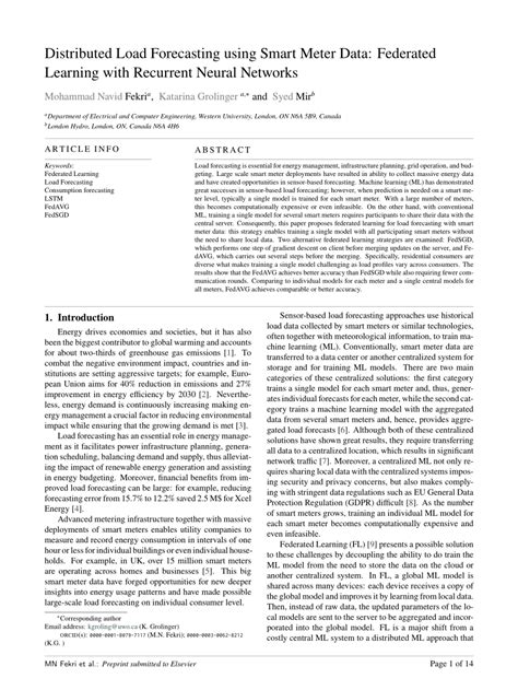 Pdf Distributed Load Forecasting Using Smart Meter Data Federated