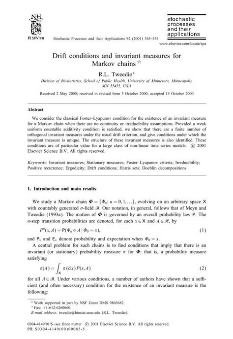 Pdf Drift Conditions And Invariant Measures For Markov Chains Dokumen Tips