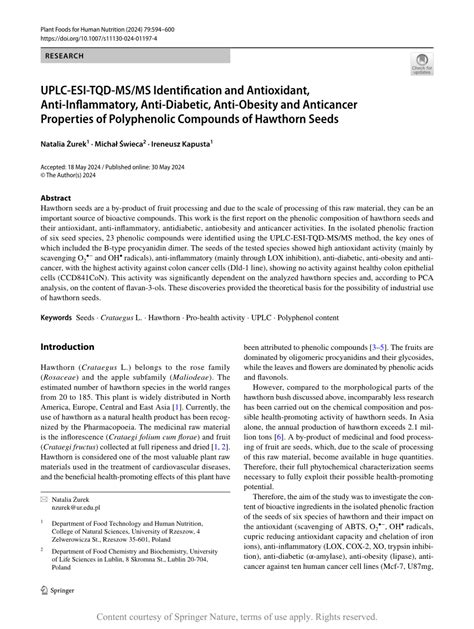 Pdf Uplc Esi Tqd Msms Identification And Antioxidant Anti