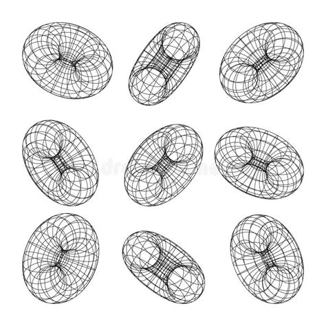 Wireframe Shapes Lined Torus Perspective Mesh 3d Grid Low Poly Geometric Elements Stock
