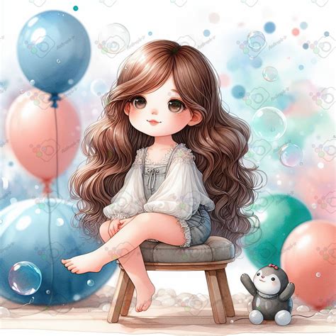 بک گراند کودکانه دختر ناز با موهای بلند روی چارپایه کد 41332 ویژه عکس گراف عکس گراف