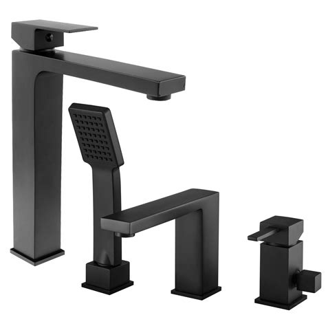 Комплект смесители за баня Гранит Месинг 4 дупки Черни Emag Bg