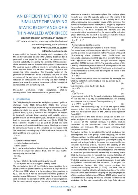 An Efficient Method To Simulate The Varying Static Receptance Of A Thin Walled Workpiece Mm