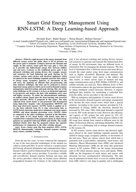 PDF Smart Grid Energy Management Using RNN LSTM A Deep Learning Based Approach