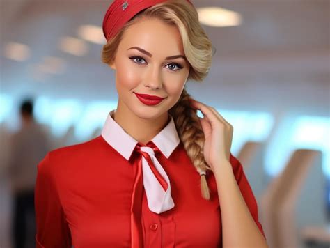 Premium Ai Image A Closeup Portrait Of Beautiful Flight Attendant