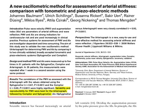A New Oscillometric Method For Assessment Of Arterial Stiffness Comparison With Tonometric