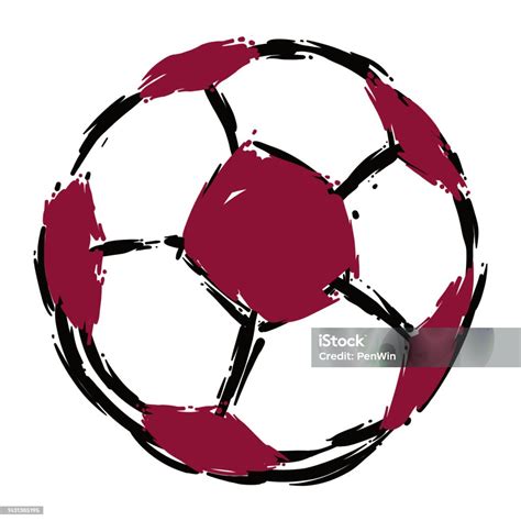 마룬 잉크로 그린 손으로 그린 스타일의 축구 공 벡터 일러스트 레이 션 Championship에 대한 스톡 벡터 아트 및 기타 이미지 Championship
