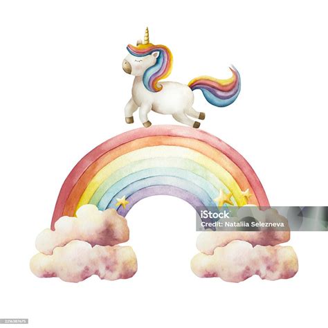 수채화 손으로 그린 무지개 여름 공기 구름 유니콘 마법의 클립 아트는 배경 만화 투명 Png 그림에 고립되어 있습니다 베이비 샤워 인사말 카드 또는 유치한 생일 초대장 소녀