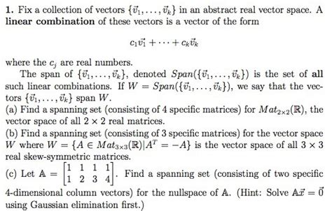 Solved 1 Fix A Collection Of Vectors Fi Vk In An Chegg Com