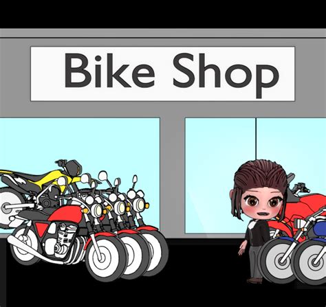 お店でバイクを見る女性のイラスト いらすとマッピング