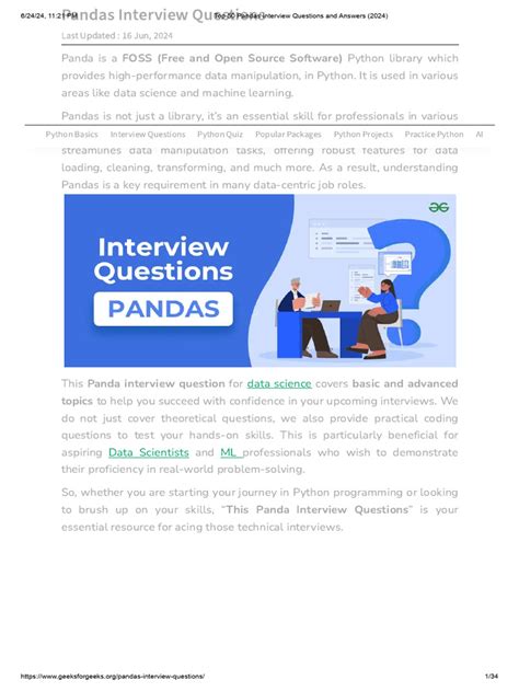 Top 50 Pandas Interview Questions And Answers 2024 Pdf Database
