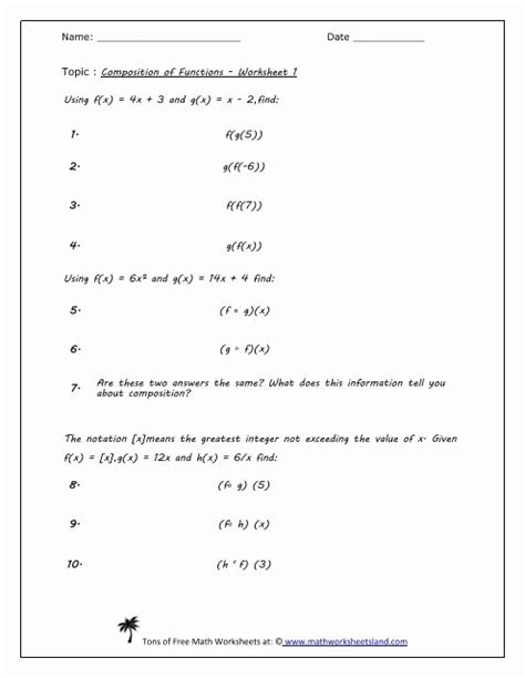 Function Operations And Composition Of Functions Worksheet