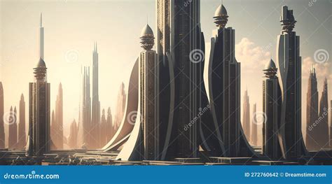 Futuristic Cityscape With Towering Structures And Advanced Technology Generative Ai Stock