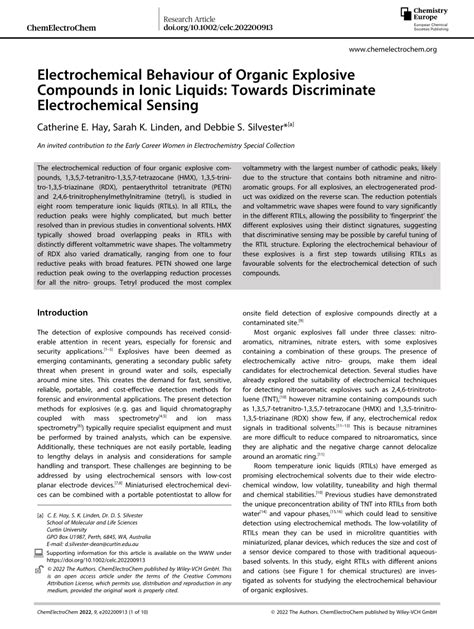 Pdf Electrochemical Behaviour Of Organic Explosive Compounds In Ionic Liquids Towards
