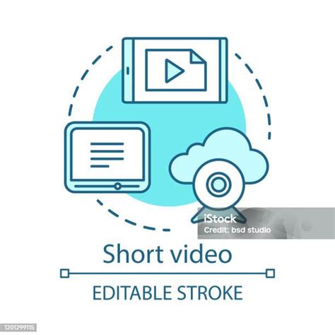 짧은 비디오 파란색 개념 아이콘입니다 인식 콘텐츠 아이디어 얇은 라인 그림입니다 디지털 마케팅 비주얼 미디어 방송 블로깅 스트리밍 벡터 절연 윤곽선 도면 편집 가능한
