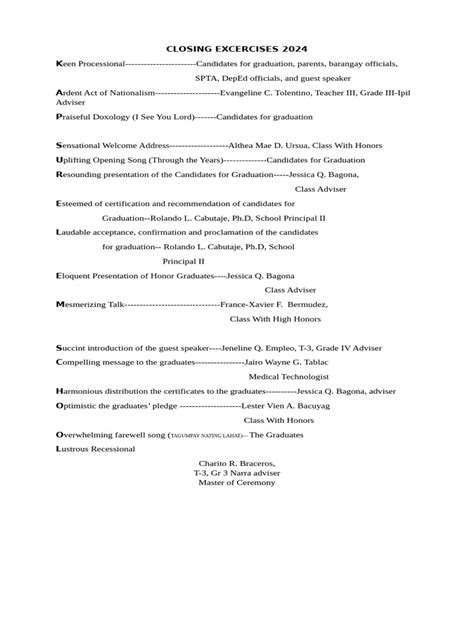 Parts Of The Closing Program 24 Pdf