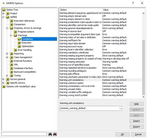 Customize Settings For Errors And Warnings — Aimms How To
