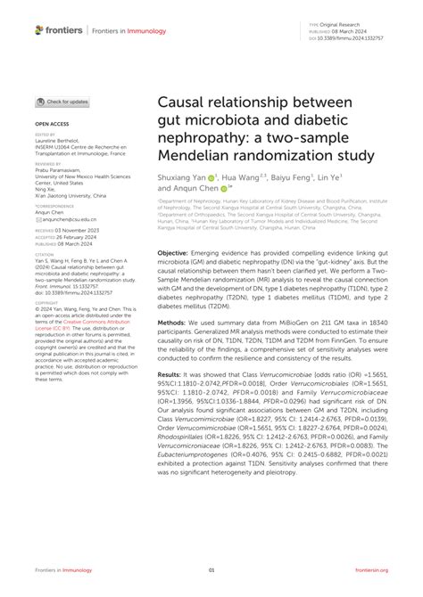 Pdf Causal Relationship Between Gut Microbiota And Diabetic Nephropathy A Two Sample