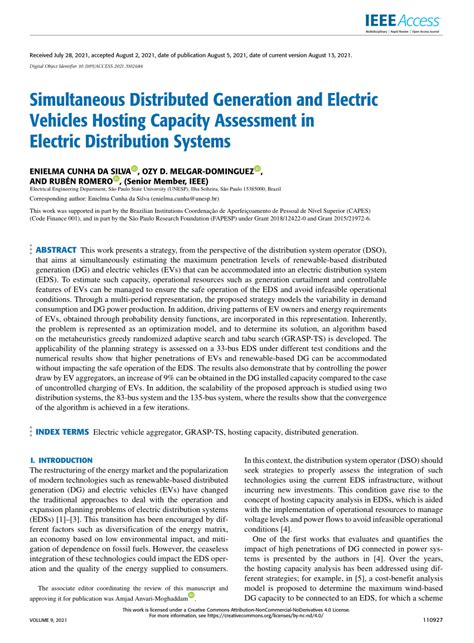 Pdf Simultaneous Distributed Generation And Electric Vehicles Hosting Capacity Assessment In