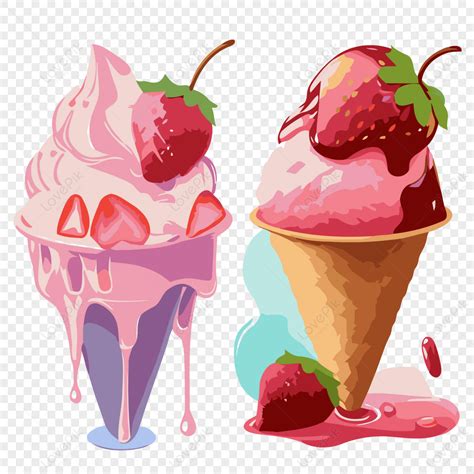 딸기 아이스크림 벡터상표클립 아트만화 Png 일러스트 무료 다운로드 Lovepik