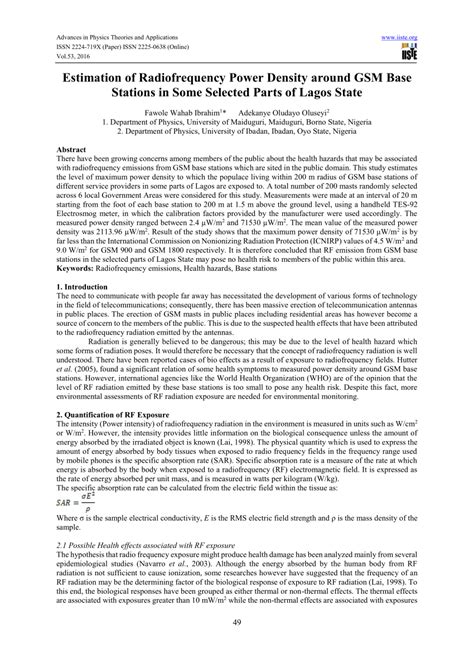 Pdf Estimation Of Radiofrequency Power Density Around Gsm Base Stations In Some Selected Parts