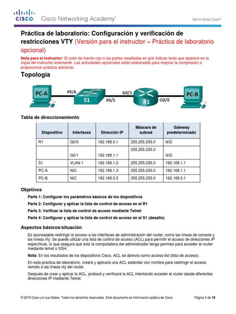 7234 Lab Configuring And Verifying Vty Restrictions Ilm Pdf Enrutador Computación