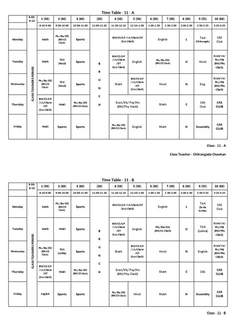Grade 11 Time Table Pdf